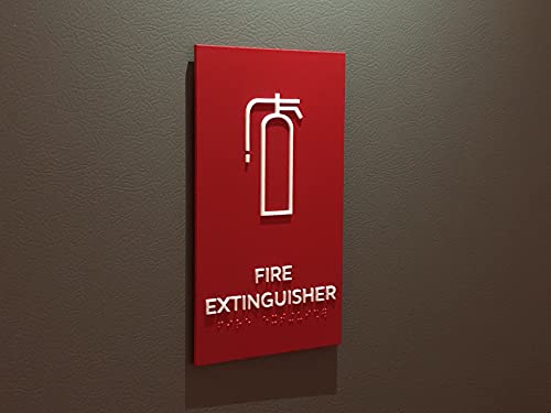 Kubik Letters Fire Extinguisher Sign, ADA Compliant Modern Design Sign with Grade 2 Braille for Fire Extinguisher Location with 3M Double Sided Tape