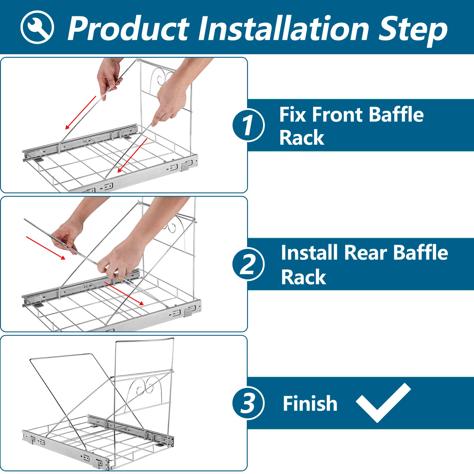 Pektiftn Double Pull Out Trash Can Under Cabinet, Under Sink Trash Can Pull Out Shelf Kit,Dual Compartment Slide Out Rack Rail for Kitchen Recycle Bins (Not Included Trash Can,Stainless Steel)