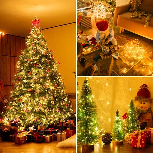 Mlambert 3 Pack 33FT Fairy String Lights Battery Operated with Remote and Timer, 100 LED Dimmable Waterproof Silver Wire 8 Modes Twinkle Lighting for Bedroom Indoor Outdoor Christmas Decor-Warm White