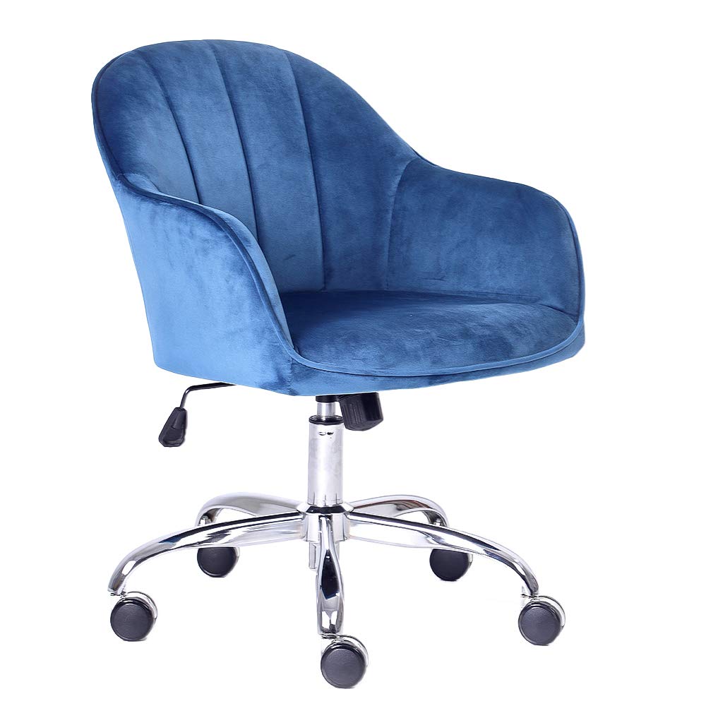 FCQuality Home Office Chairs Velvet Swivel Desk Chair Height Adjustable Computer Task Chair with Strong Metal Base for Study/Living Room/Bedroom (Navy Blue)