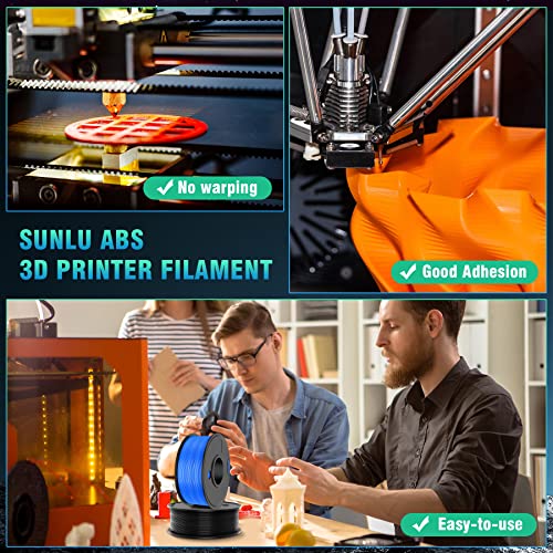 SUNLU 250g ABS Filament 1.75mm Bundle and PLA Meta 3D Printer Filament Black, Dimensional Accuracy +/- 0.02 mm, 0.25 kg Spool, 8 Rolls, Black+White+Grey+Blue+Yellow+Green+Red+Orange
