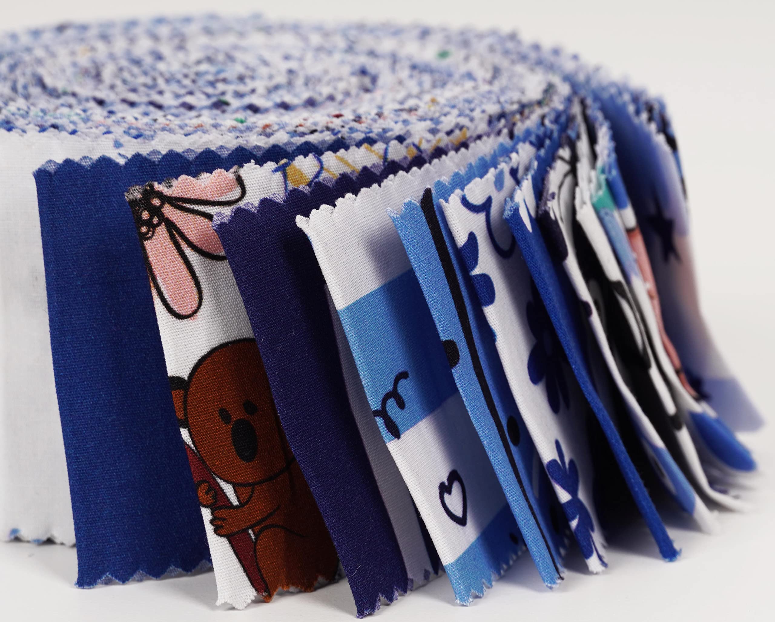 Soimoi 40Pcs Baby Boy Print Cotton Precut Fabrics for Quilting Craft Strips 2.5x42inches Jelly Roll - Medium Blue