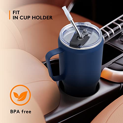 GOBATT 40 oz Tumbler with Handle and Straw Lid,Reusable Stainless Steel Double Vacuum Insulated Travel Mug Iced Coffee cup ,Keep Cold for 24 Hours, navy
