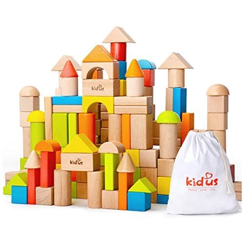 ZONXIE Classic 80pcs Wooden Natural and Color Building Blocks Set for Toddlers 1 2 3 4 Years Educational Preschool Learning Toys with Carrying Bag (Small-Natural)