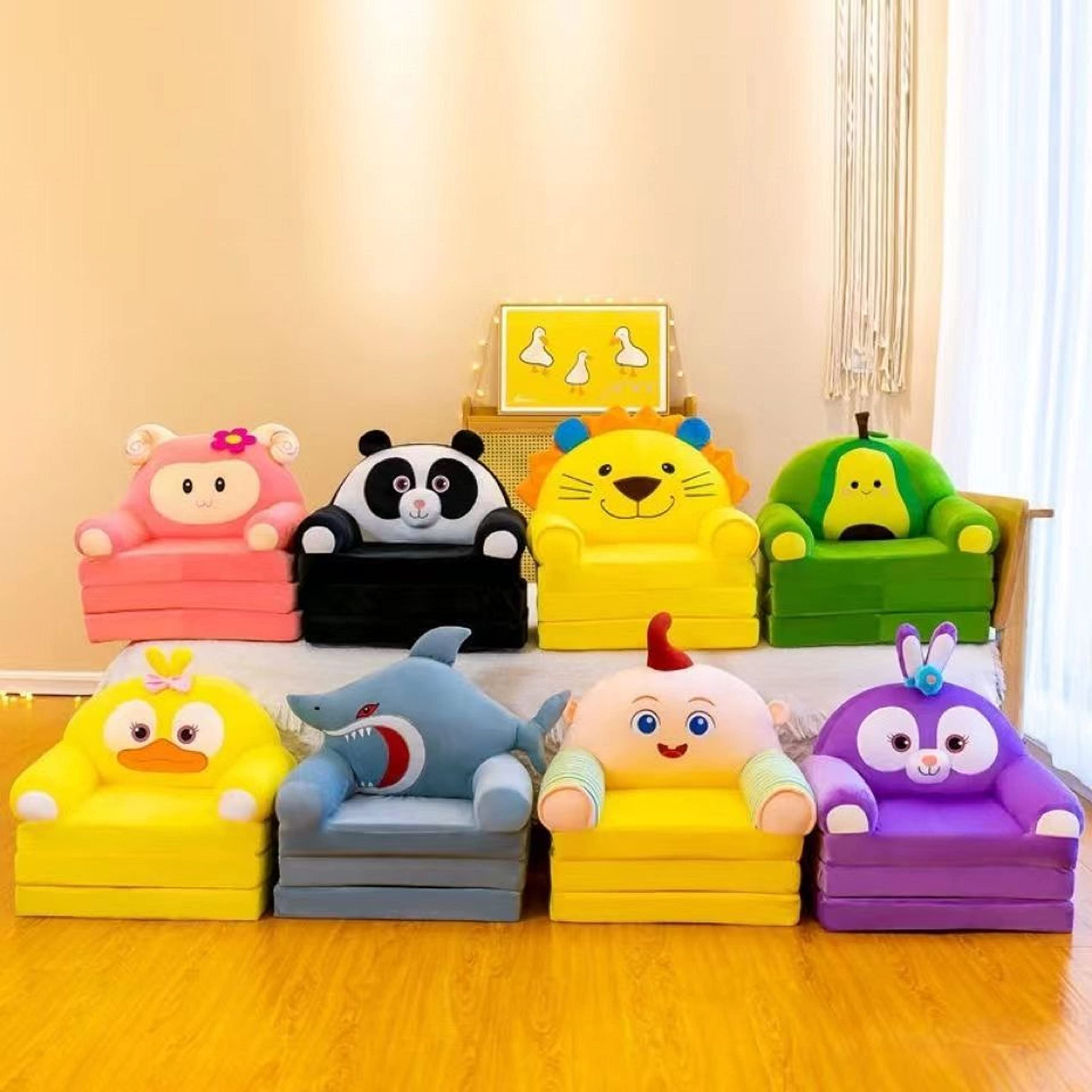 Three Layers of Folding Kids Sofa/Children Sofa/Lazy Sofa/Armchair Flip Open Plush Foldable Mini Sofa Softtoy Cute Cartoon Design Baby Seat Couch (Not Cover!with Liner Filler) (Avocado)