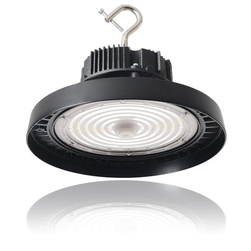 OSTEK 480V 150W UFO LED High Bay Light 21000LM, 5000K 0-10V Dimmable Barn Workshop High Bay Lighting Fixture ETL DLC Listed US Hook 5' Cable
