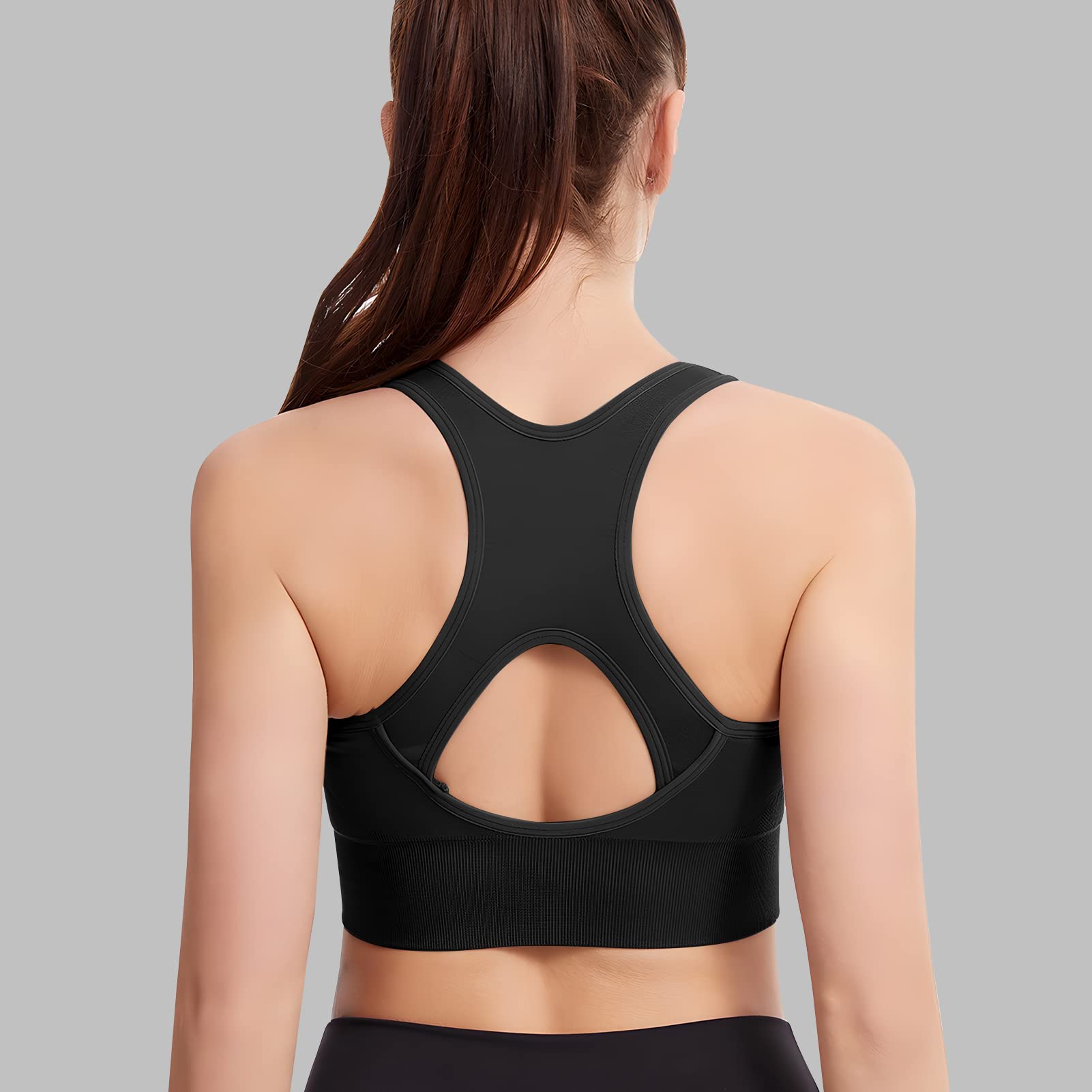 GoodSing Sport Bras for Women, Soft Padded Breathable Seamless Comfort with Zipper for Running Workout Yoga Bra, L