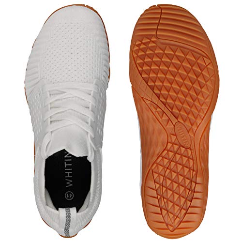 WHITIN Women's Low Zero Drop Shoes Minimalist Barefoot Trail Running Camping Size 7.5-8 Wide Toe Box Lady Fitness Lightweight Sneaker White/Gum 38
