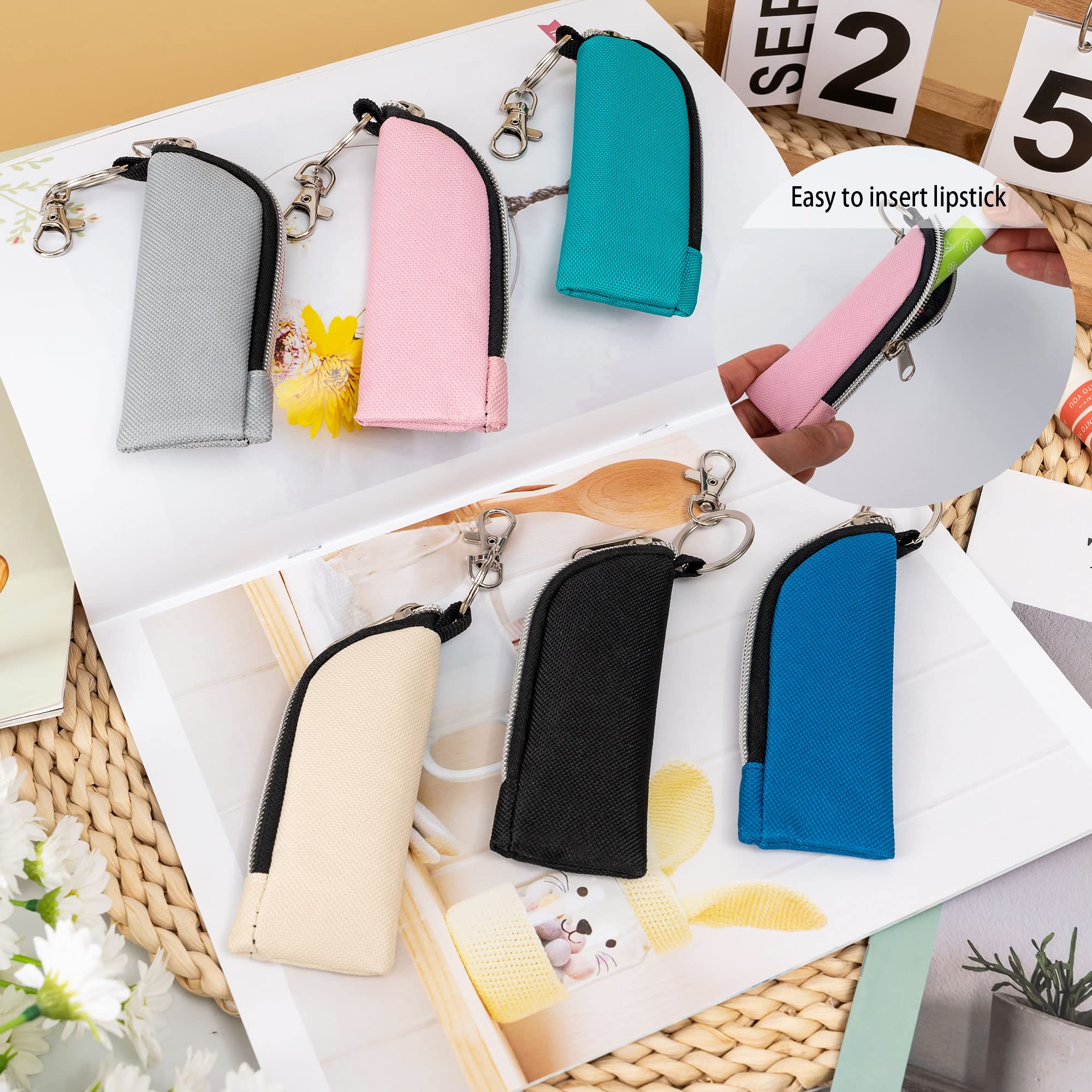 GOCOHHI Chapstick Holder, 6 Pcs Lip Balm Sleeve Pouch, Portable Lipstick Holder Bag, Clip-on Makeup Travel Accessories, Great Gift for Women