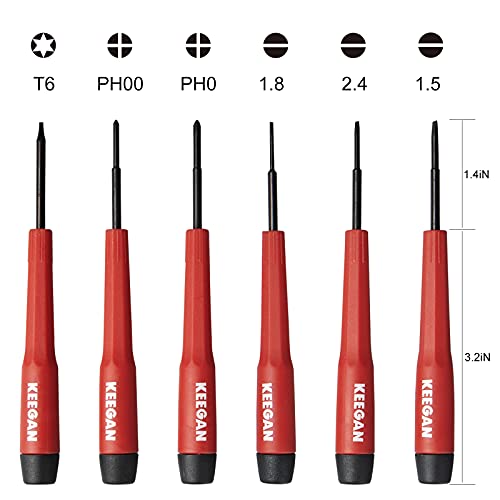 KEEGAN TOOLS 6-Piece Precision Handle Screwdriver Tool Set Eyeglass Repair Kit with Magnetic Screwdrivers, Phillips, Torx, Rotating Swivel End Caps Repair Tool for Mobile Phone Computer