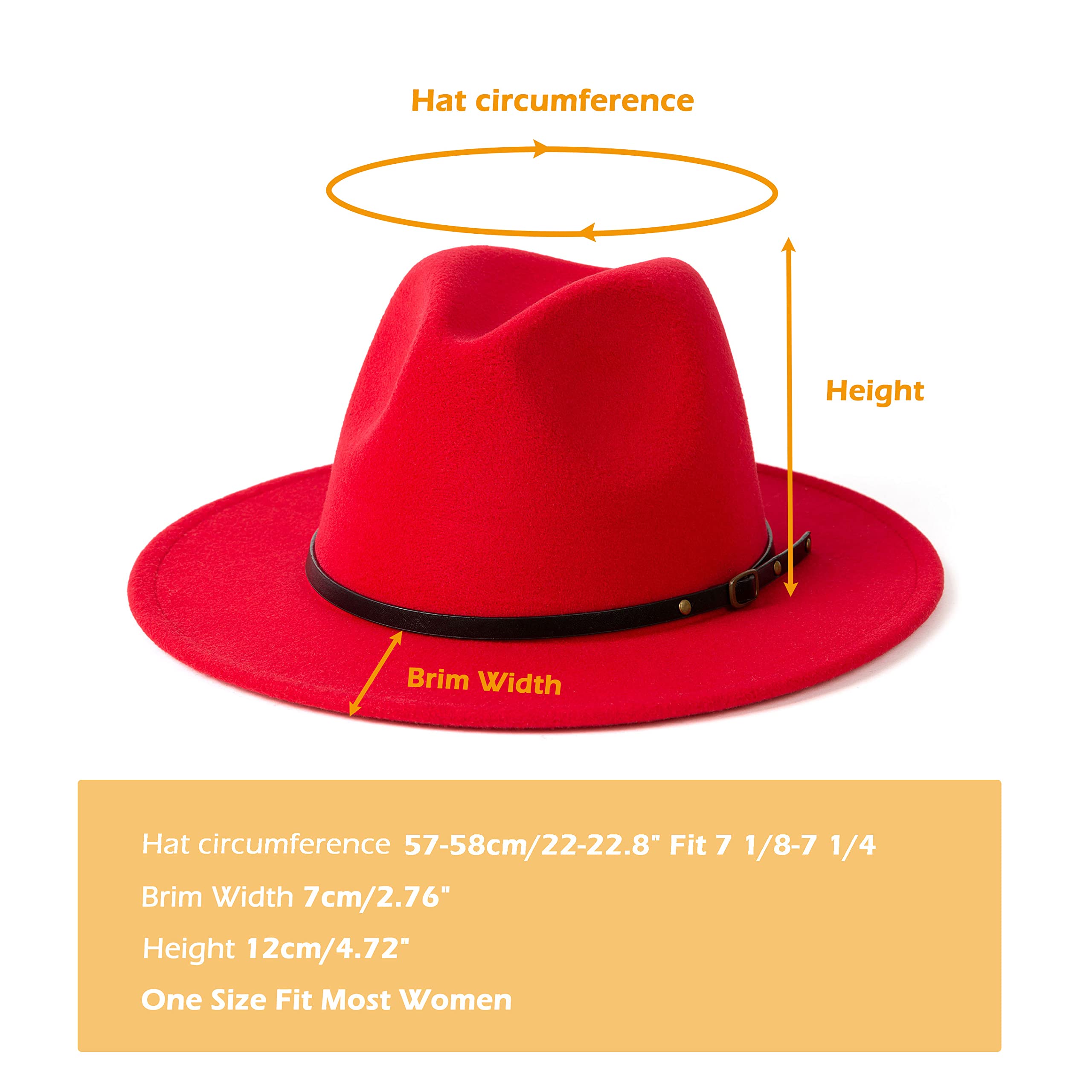 Gossifan Women Two Tone Wide Brim Fedora Felt Panama Hats Classic Belt Buckle Red/Leopard