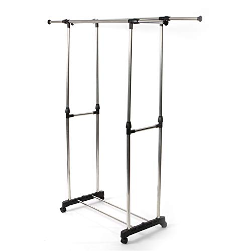 Tuklye Portable Clothing Hanging Garment Rack, Stretching Stand Clothes Rack with Shoe Shelf (Dual-bar-3)