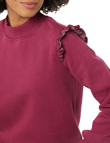 Goodthreads Women's Heritage Fleece Long Sleeve Ruffle Shoulder Sweatshirt, Burgundy, Large
