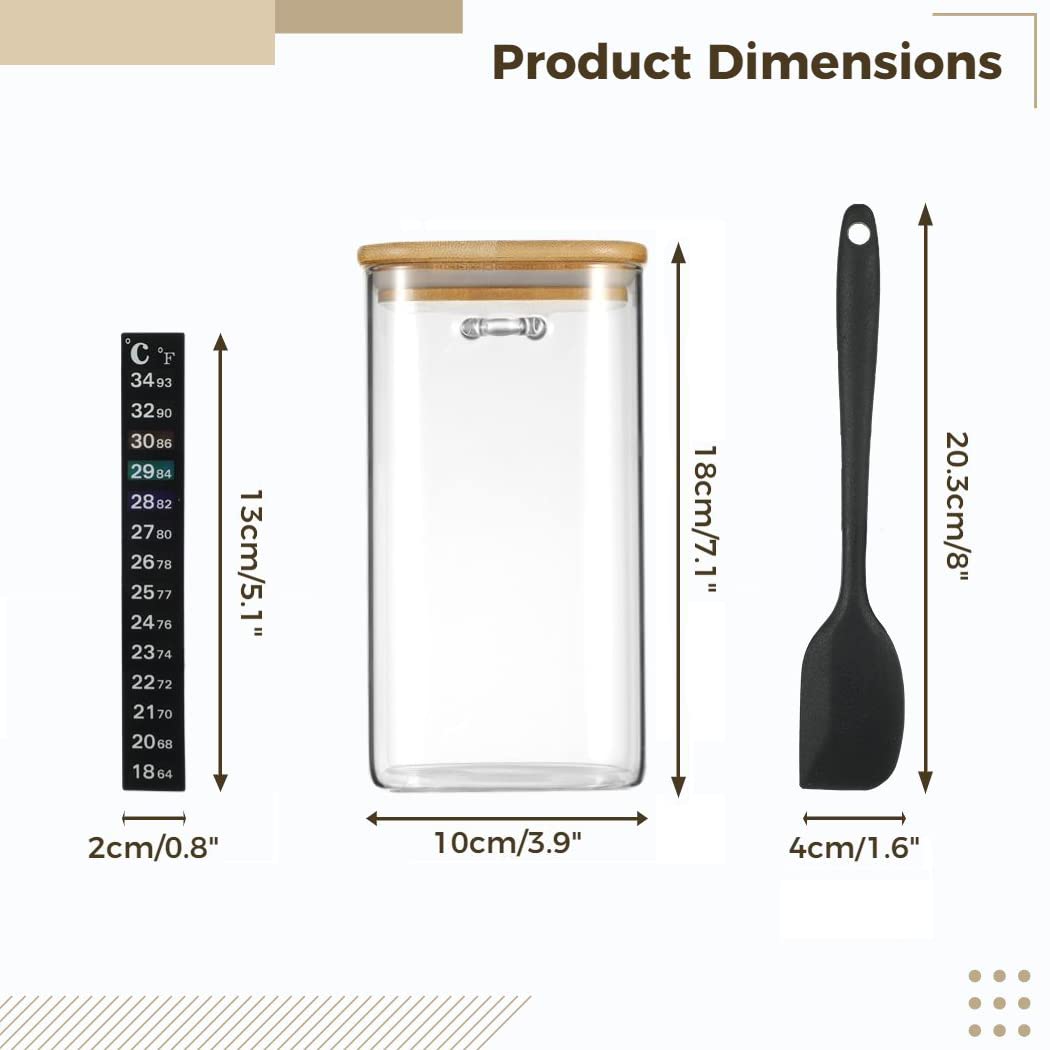Homaisson Sourdough Starter Jar Kit, 1500ML Glass Fermentation Tank with Wood lid, Silicone Spatula & Thermometer, Reusable Sourdough Jar for Home Baking, Food Storage Canister