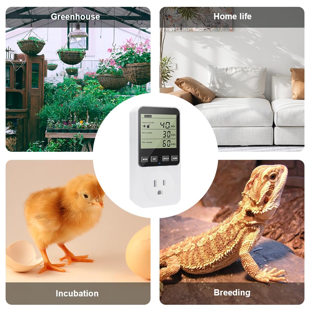 KETOTEK Humidity Controller Outlet Plug with Sensor, Digital Humidistat Switch 120V with Alarm for Greenhouse Mushroom Humidifier Dehumidifier