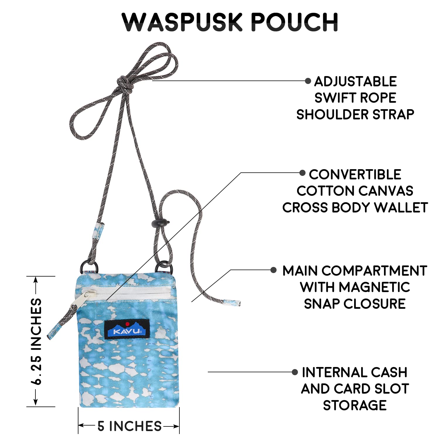 KAVU Waspusk Pouch Passport Crossbody Rope Sling - Ripple Tie Dye