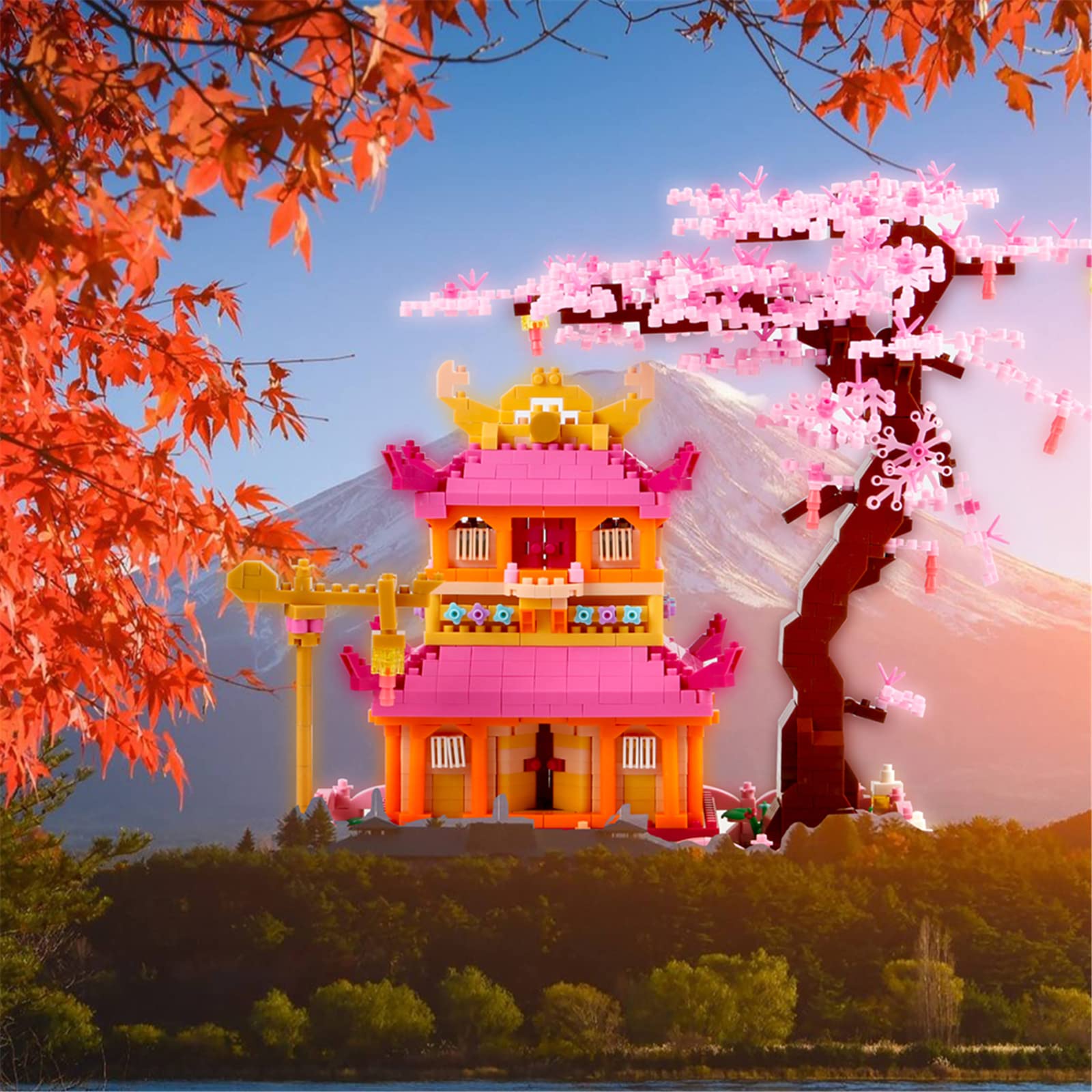 KeVeuLen Cherry Tree Building Toy Set,Micro Building Blocks Bonsai Tree Japanese Flower Pavilion Cherry Tree Bricks Kit,Gift Building Toys for 14+ Adults(1810pcs)