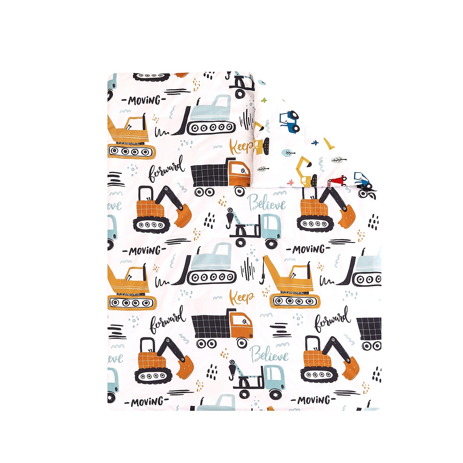 PERFEMET 4 Piece Boys Twin Bedding Sets Car Printed on White Kids Comforter Set for Boys Reversible Cartoon Tractors Bed in A Bag Comforter Set with Sheets (Car Pattern, Twin)