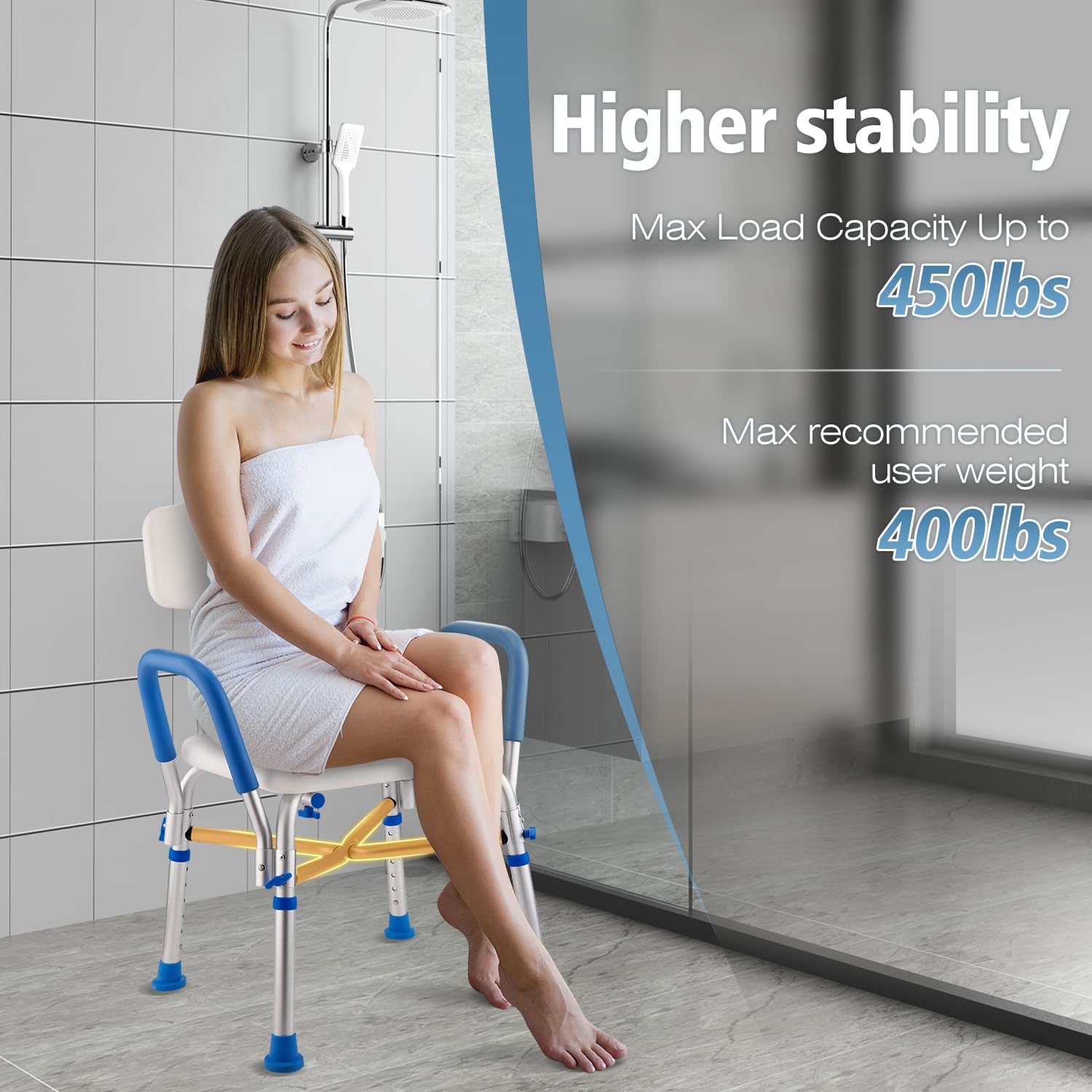 Shower Chair for Inside Shower - Height Adjustable Shower Seat with Back, Tool Free Assembly Bathroom Stool, Anti Slip Shower Stool Bathroom Shower Bench Bath Chair for Elderly