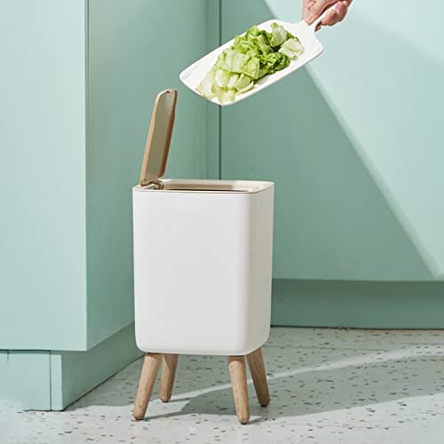 Nordic Style Trash Can,Push Top Garbage Bin with Lid,White Top Spring Waste Basket,Dog Proof Trash can,Plastic Trash Bin Suitable for Kitchen,Bathroom,Bedroom,Living Room,Office,Outdoor