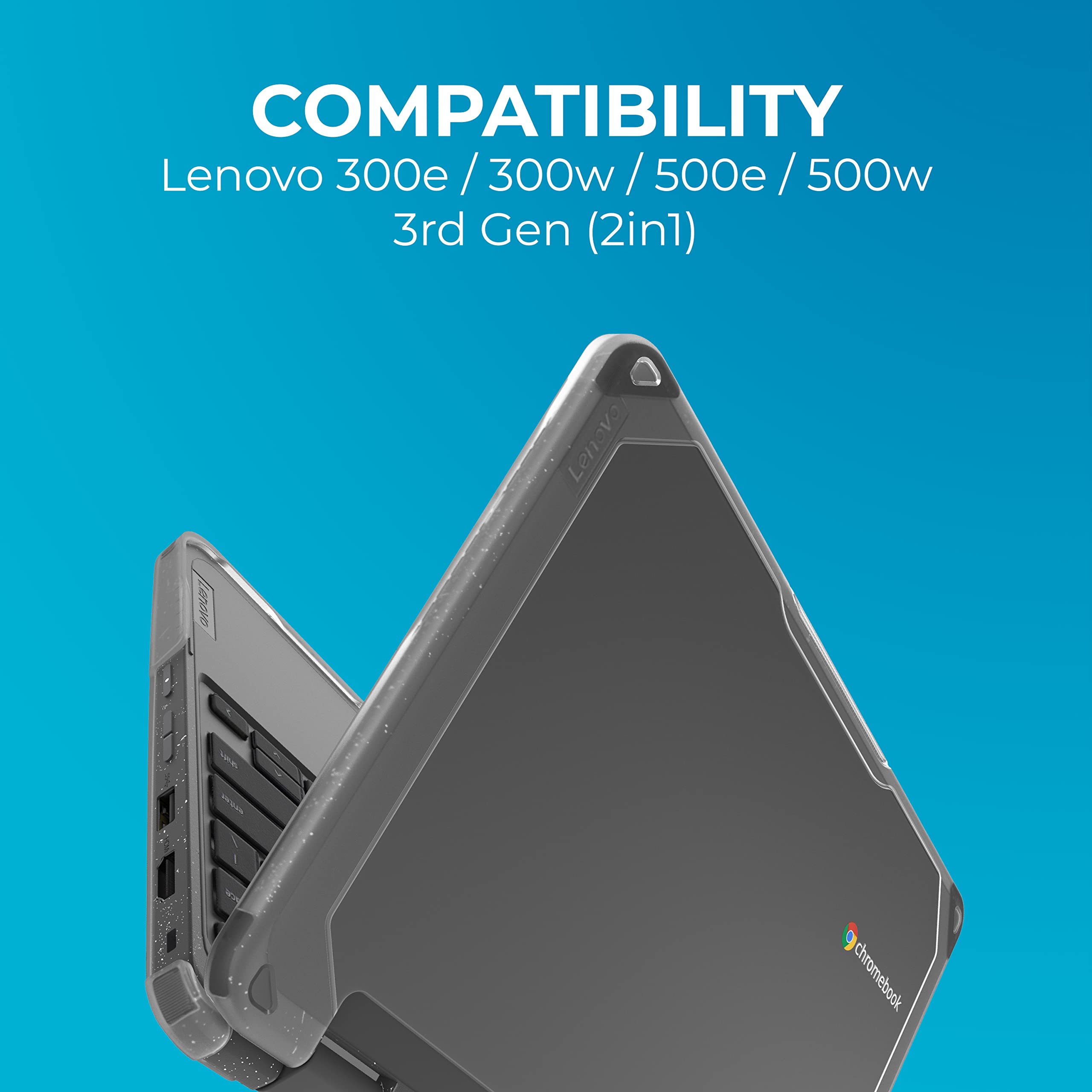 Gumdrop BumpTech Chromebook Protective Laptop Case Fits Lenovo 300e | 300w | 500e | 500w Gen 3 (2-in-1) Designed for Kids, K-12 Students, Teachers, and Classrooms β Scratch and Bump Protection β Black
