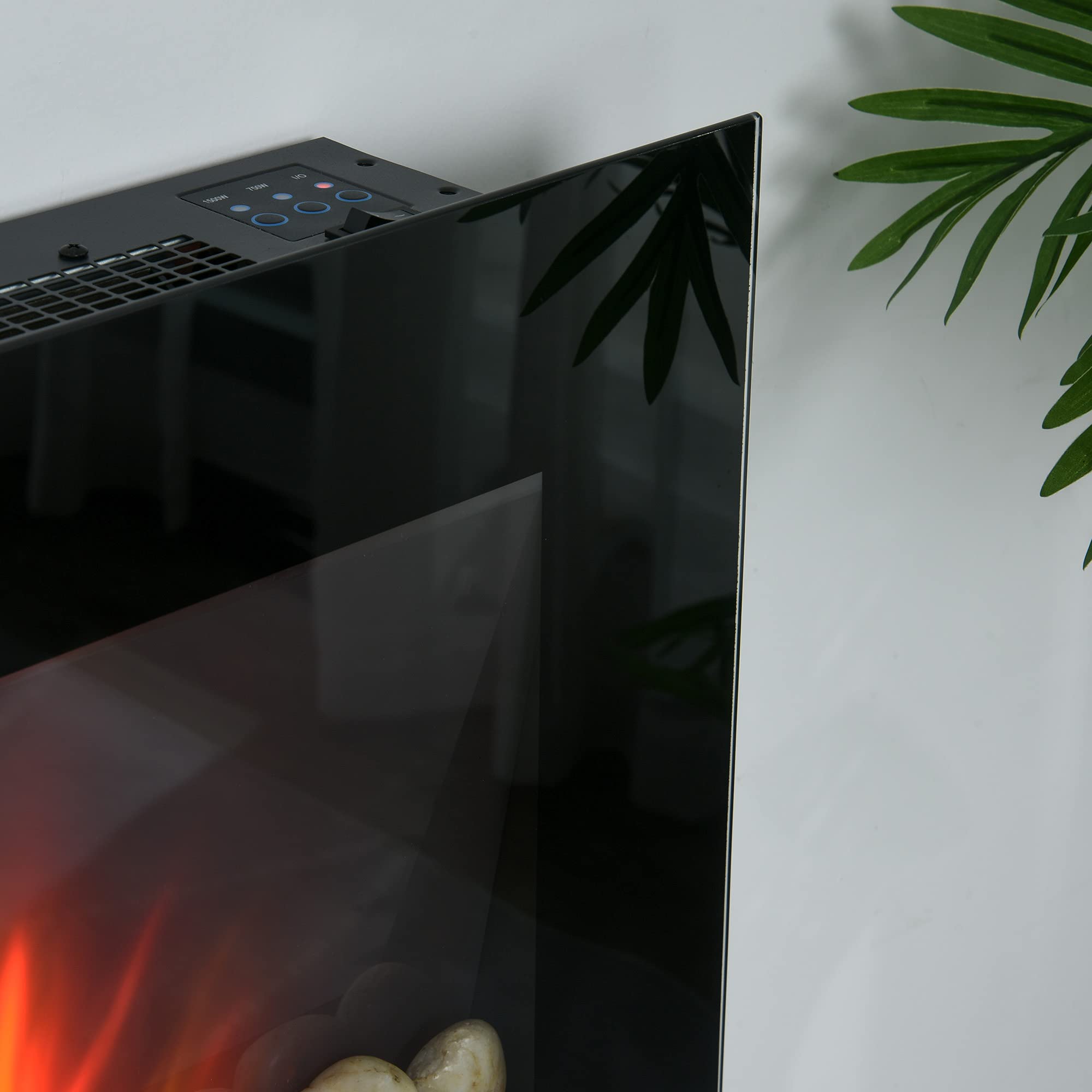 HOMCOM 28.5" 1500W Electric Wall-Mounted Fireplace with Flame Effect, 7 Color Background Light, Black