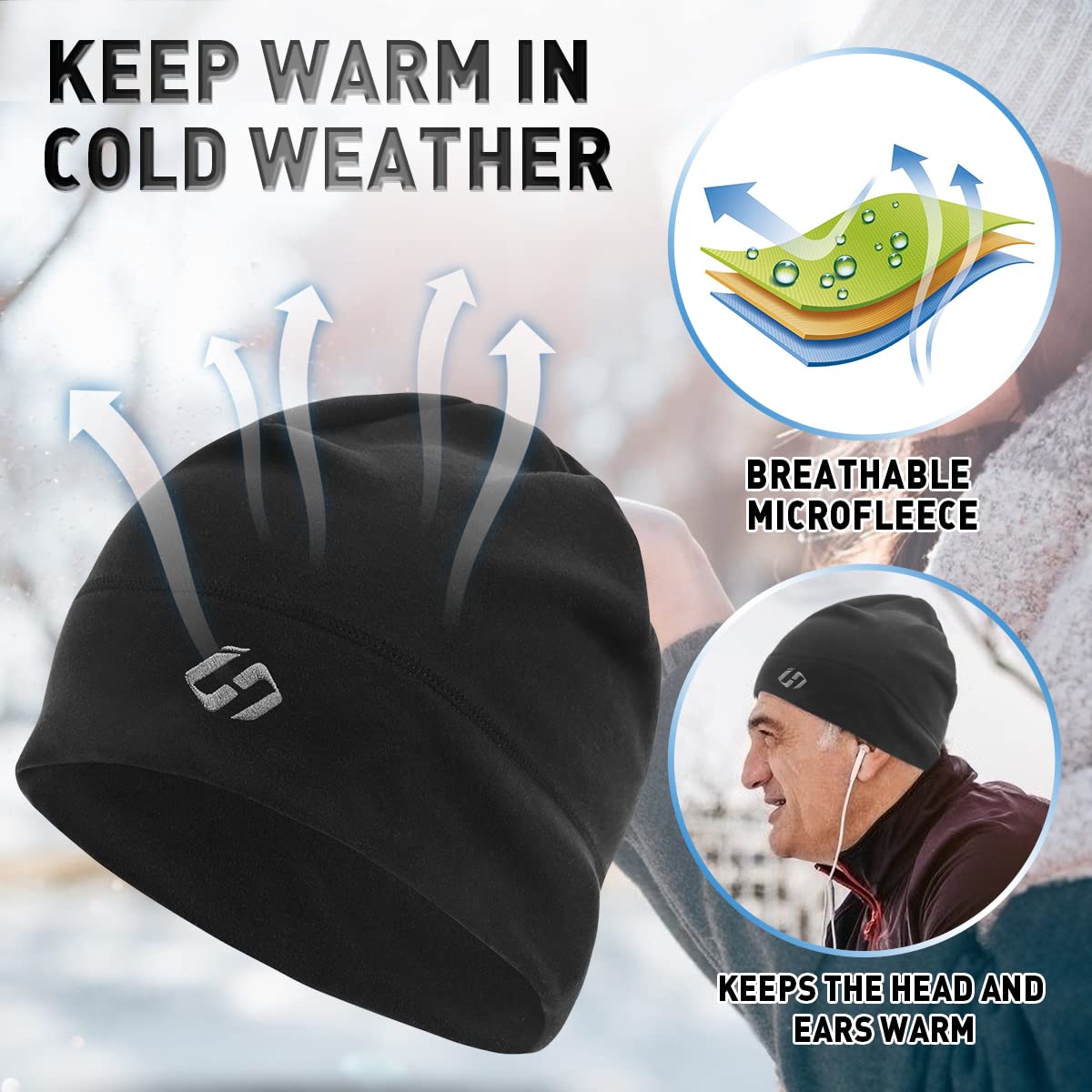HASAGEI Running Beanie Thermal Running Hat Men Skull Cap Running Cap Cycling Hat Under Helmet Cap Sports Hat Pink