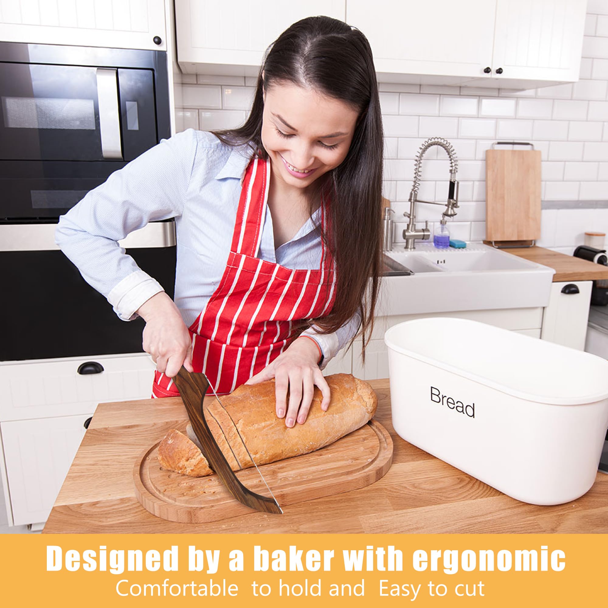 RIJIAKESEN Bread Knife, Sourdough Bread Slicer for Homemade Bread, Wooden Bow Design by Baker and Stainless Steel for Easy Cutting,Multipurpose Bread Cutter.