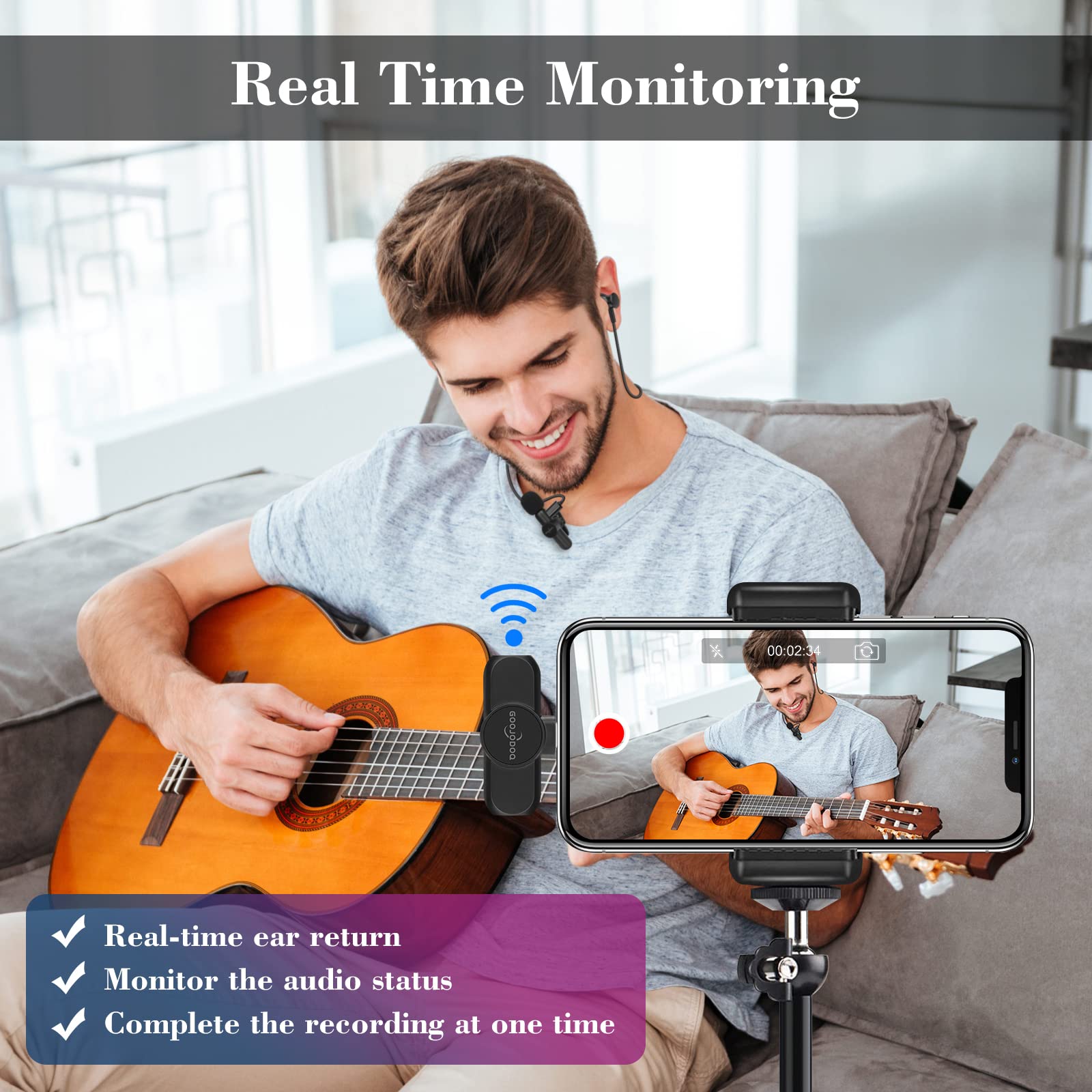 GOOJODOQ Wireless Lavalier Microphone for iPhone iPad,Plug & Play Mini Lapel Mic for TikTok YouTube Facebook Interview Live Stream Vlog Video Recording - Noise Reduction/Auto Sync (2 Microphone)