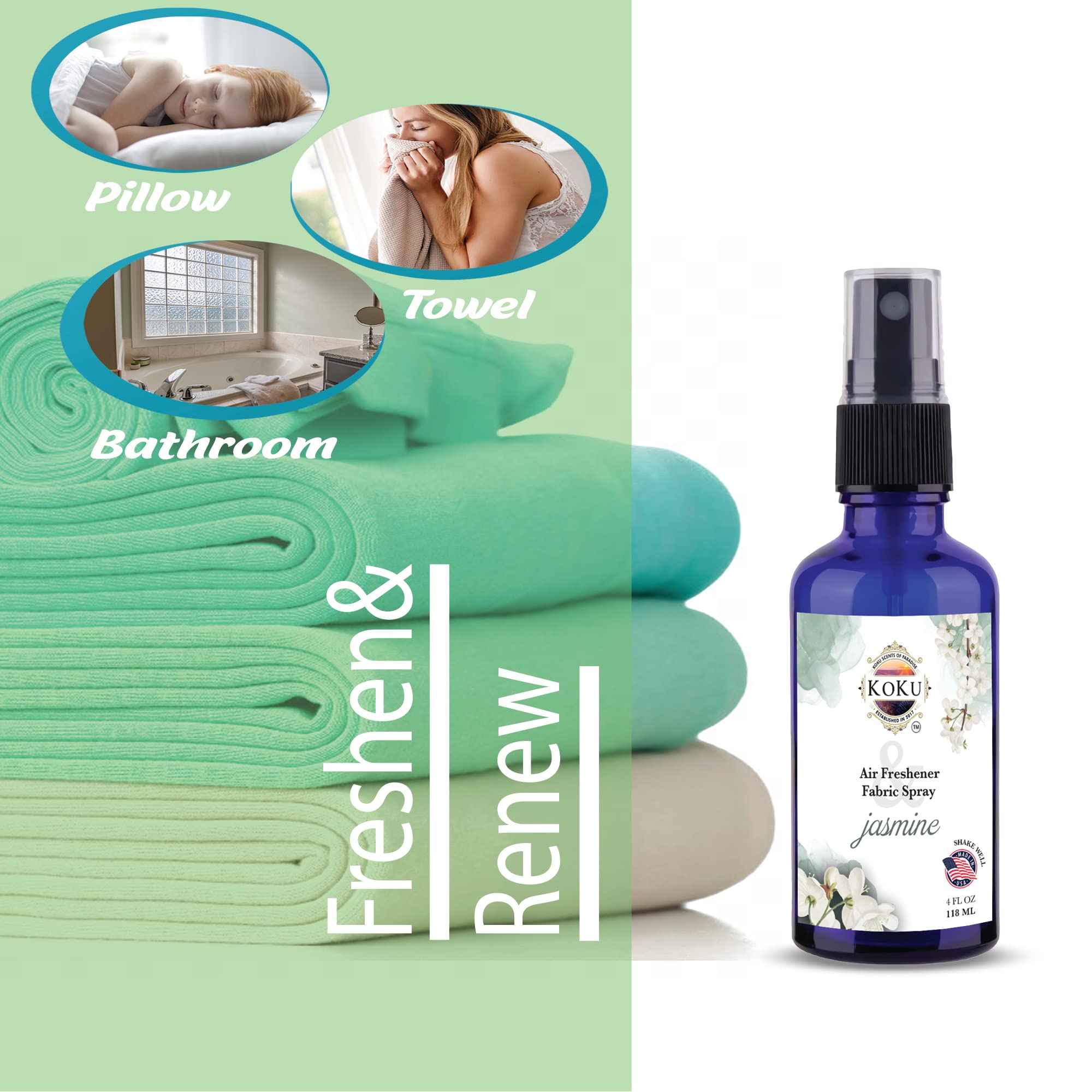 Jasmine Air Freshener - Room Spray - Odor Eliminator - Deodorizer - Car Air Freshener - Home Spray - Linen Spray - Fabric Refresher - Non-Toxic - Alcohol Free β 4 Oz