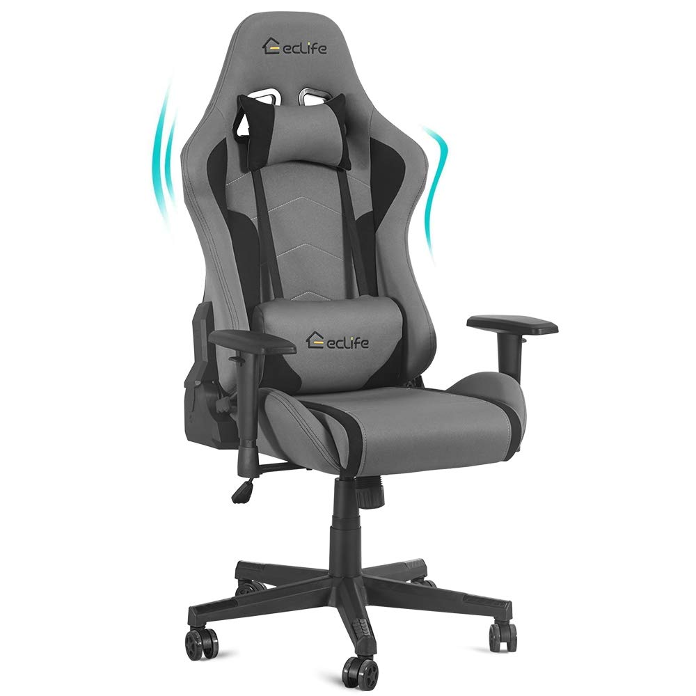 eclife Gaming Chair Ergonomic Racing Office Chair, Composite Linen Recliner, Computer Desk Chair,W/Massage Lumbar Support,Headrest Armrest,Rocking 360 Swivel Task Chair, 350 lbs