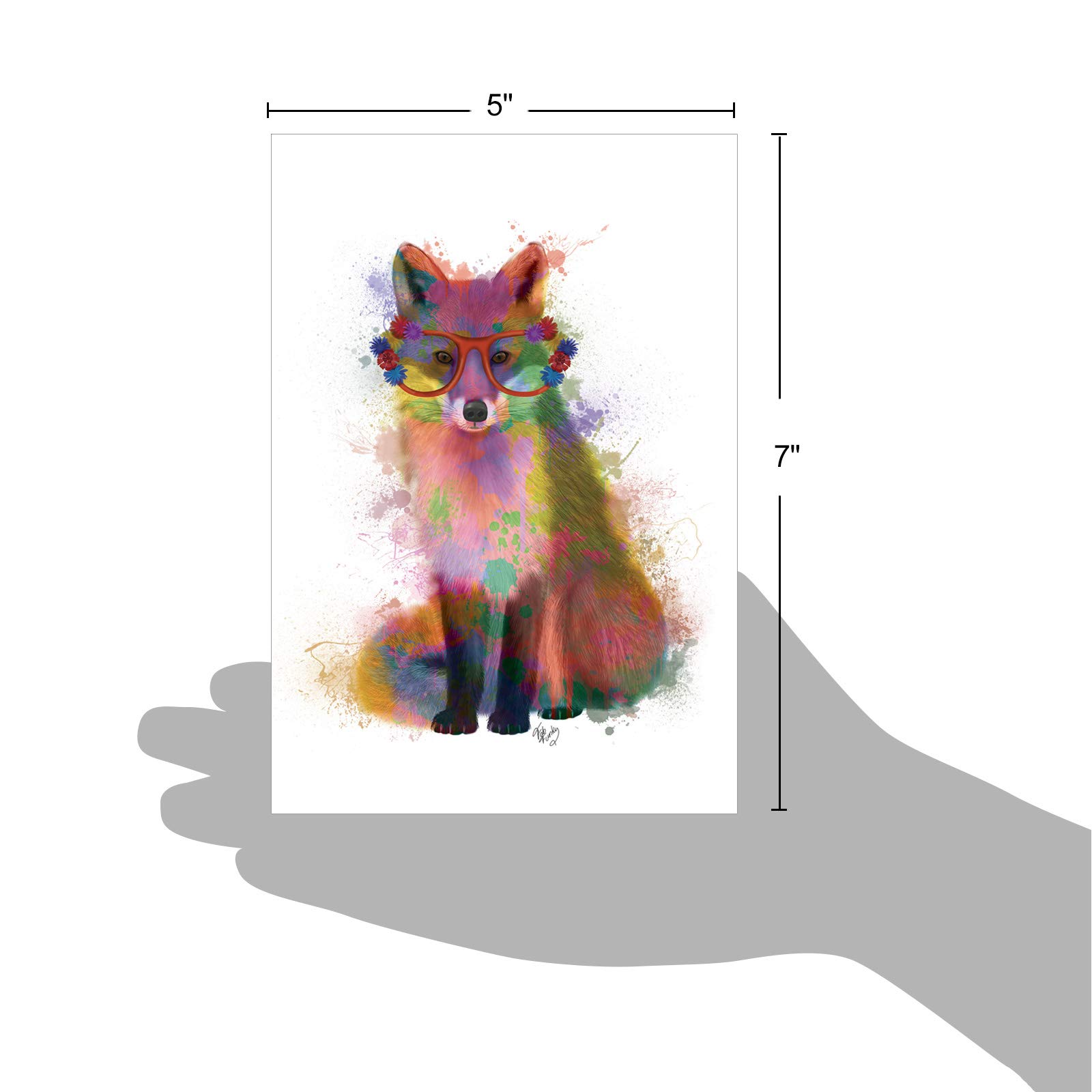 The Best Card Company - 1 Happy Birthday Card with Envelope - Adorable Colorful Animals, Fun Kids Notecard - Funky Rainbow Wildlife Fox C4948ABDG