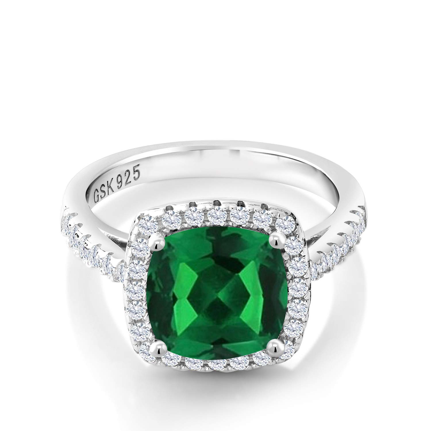 Gem Stone King 925 Sterling Silver Simulated Emerald and White Created Sapphire Engagement Ring For Women (3.00 Cttw, Available In Size 5, 6, 7, 8, 9)