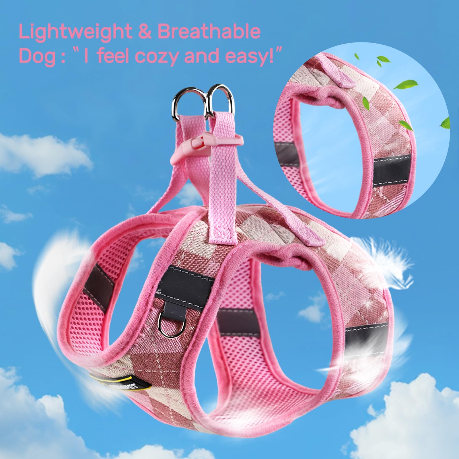 Serepet XS Dog Harness for Small Puppies, No Pull & Step in, No Choke & Escape Proof for Easy Walker with Leash Set, Red Checkered