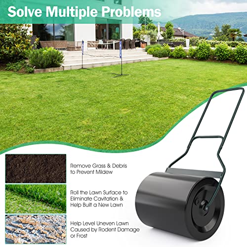 Push Reel Lawn Mower,Lawn Roller, 16 Gallon/60 L Heavy-Duty Tow Behind Water/Sand Filled Sod Drum Roller for Garden Yard Park, 16 by 20-Inch