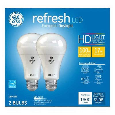 Ge Lighting 93126509 17 Watt E26 A21 Frosted Daylight Led Dimmable Refresh Hd Light Bulbs 2 Count