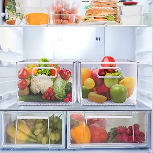 Zeeych Clear Deep Pantry Organizer Bins Household Plastic Food Storage Basket with Cutout Handles for Kitchen,Office, Cabinets, Refrigerator, Freezer, Bedrooms, Bathrooms - 11” L × 8” W × 6” H