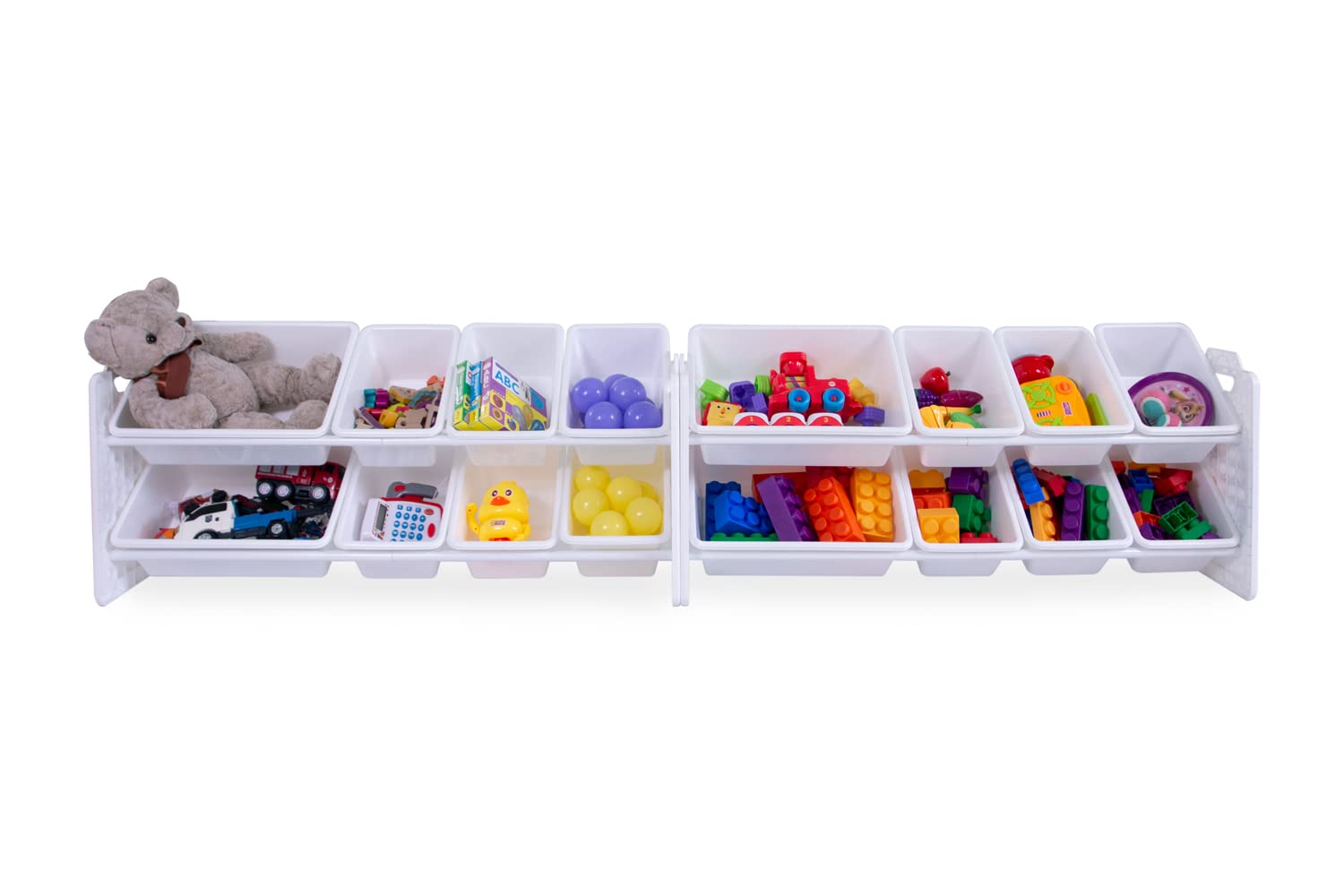 UNiPLAY Toy Organizer with 16 Removable Storage Bins, Multi-Bin Organizer for Books, Building Blocks, School Materials, Toys with Baseplate Board Frame (White)