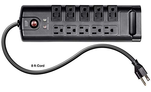 Monoprice 10 Outlet Rotating Surge Protector Power Block / Strip - 8 Feet - Black | 2880 Joules, Heavy Duty Cord