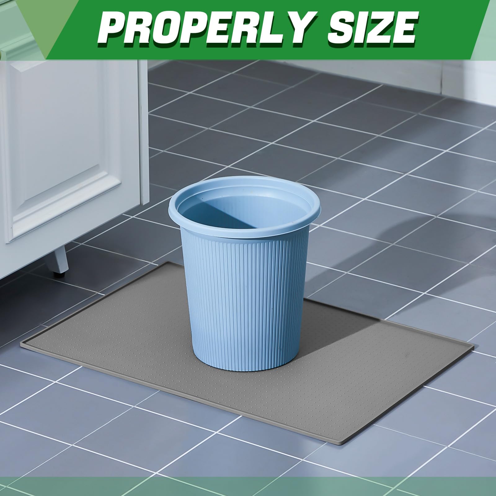 Tinideya Waterproof Trash Can Mat with Raised Edge Non Slip Under Garbage Can Mat Trash Can Pads Protective Silicone Rubber Tray for Kitchen to Avoid Spills Floor Scratches (2 Pieces,15.8" x 23.6")