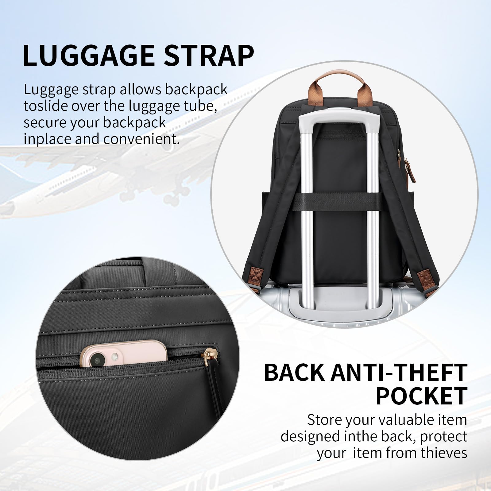 GOLF SUPAGS Laptop Backpack for Women Work Travel Backpacks Computer Bag Casual Daypack Fits 14 Inch Notebook (Black)
