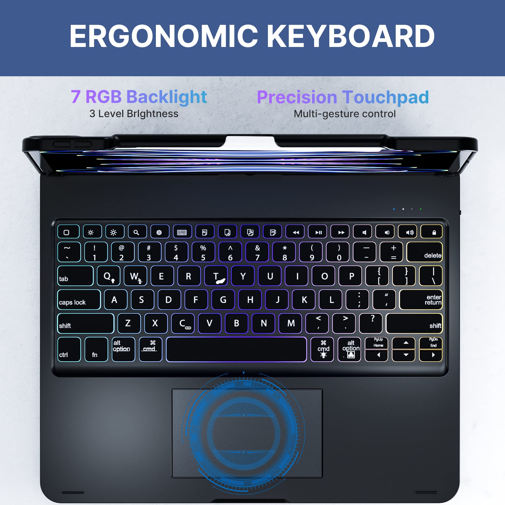QUANJINR iPad Pro 12.9 inch Keyboard Case: Trackpad Keyboard for iPad Pro 12.9-inch 6th 5th 4th 3rd Generation 2022 2021 2020 2018 Smart Touch and Backlight 360-Degree Swivel Pencil Holder