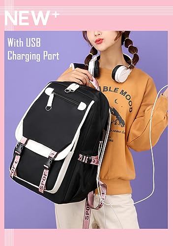 SodaMeow Anime Demon Backpack Rucksack Nezuko Backpack Slayer Bag Kimetsu no Yaiba with USB Charging Port, Free Keychain (Pink-Mitsuri)