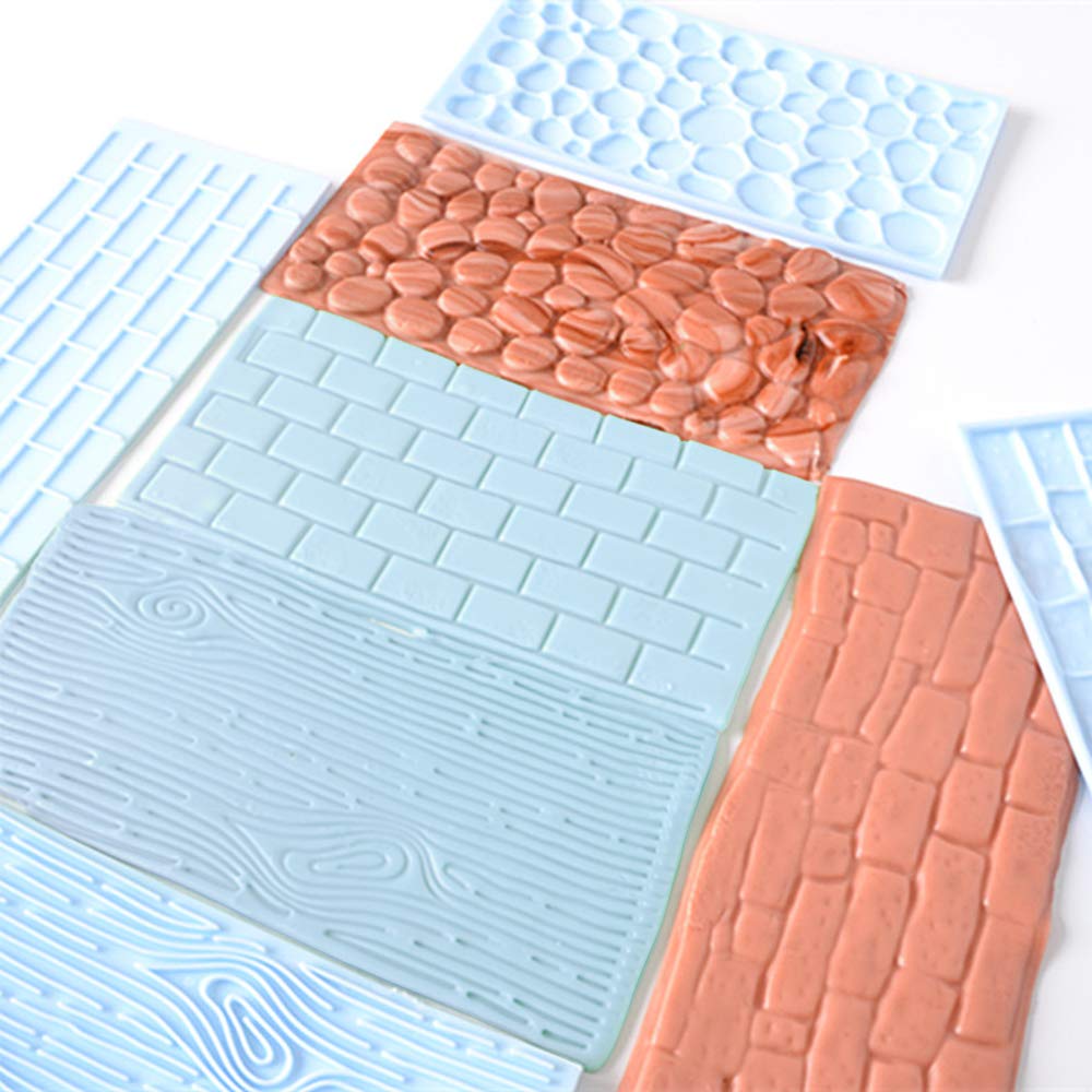JOERSH 6 Pack Fondant Impression Mat Wood Fondant Mold Set, Embossed Tree Bark/Brick Wall/Flower/Cobblestone/Stone Wall Texture Design Mold for Chocolate Cupcake Topper Wedding Cake