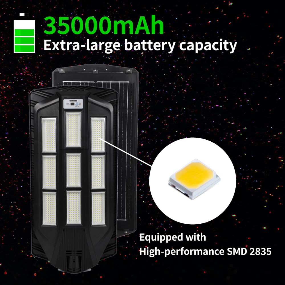 LAMPTEC Solar Street Light 4000W 150000lm Outdoor Lighting IP65 Waterproof with Remote Control, Brightness Control for Barn,Yard, Garden, Basketball Court, Driveway