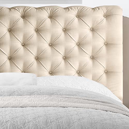 Rosevera Gideon Bed Frame/Fabric Upholstered Bed Frame with Adjustable Headboard/Chesterfield-Styled/Wood Slat Support/Easy Assembly,Full,Warm Beige