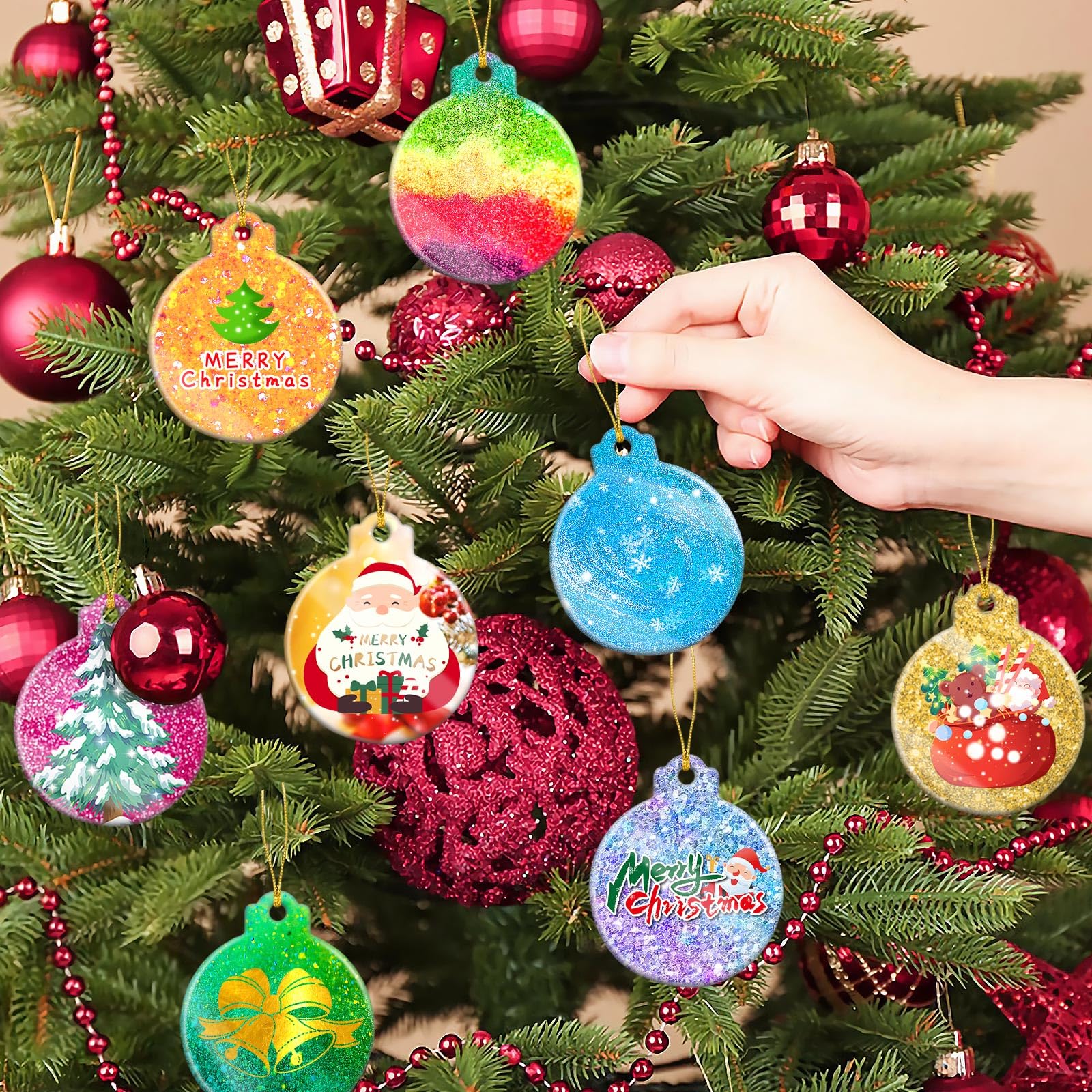FEBSNOW 4PCS Christmas Ornaments Resin Molds Round Silicone Resin Ornaments Molds with Strings Epoxy Pendant Casting Molds for Resin Resin Molds Silicone for DIY Crafts Making Holiday Xmas Home Decor
