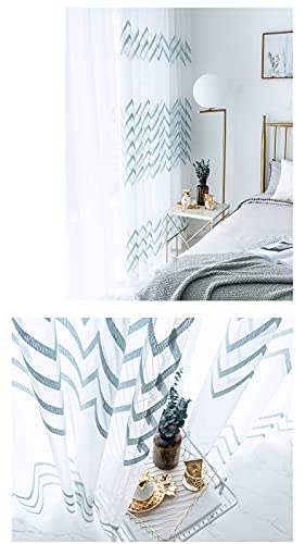 Nordic Sheer Curtains Window Treatments Rod Pocket Zig Zag Embroidery Drape for Living Dining Room Bedroom Doorway
