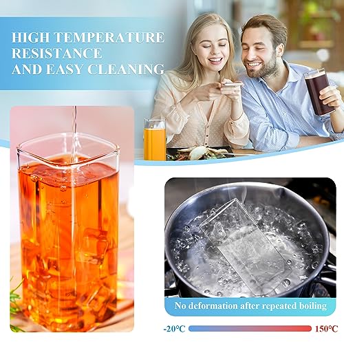 Roshtia 12 Pcs Square Glass Cups with Straws Highball Drinking Glasses Clear Rocks Glasses for Tea Wine Beer Cocktails Juice Coffee Mixed Drinks Party Glassware Set, 8.5oz and 13.5oz (Minimalist)
