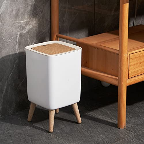 Nordic Style Trash Can,Push Top Garbage Bin with Lid,White Top Spring Waste Basket,Dog Proof Trash can,Plastic Trash Bin Suitable for Kitchen,Bathroom,Bedroom,Living Room,Office,Outdoor
